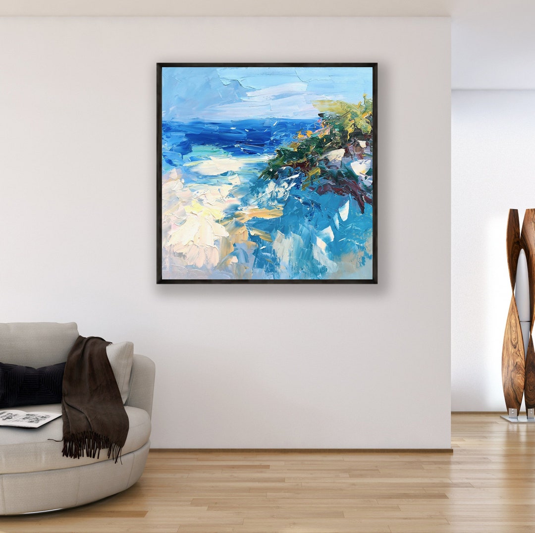 Abstract Beach Painting on Canvas Original Art Coastal Art - Etsy