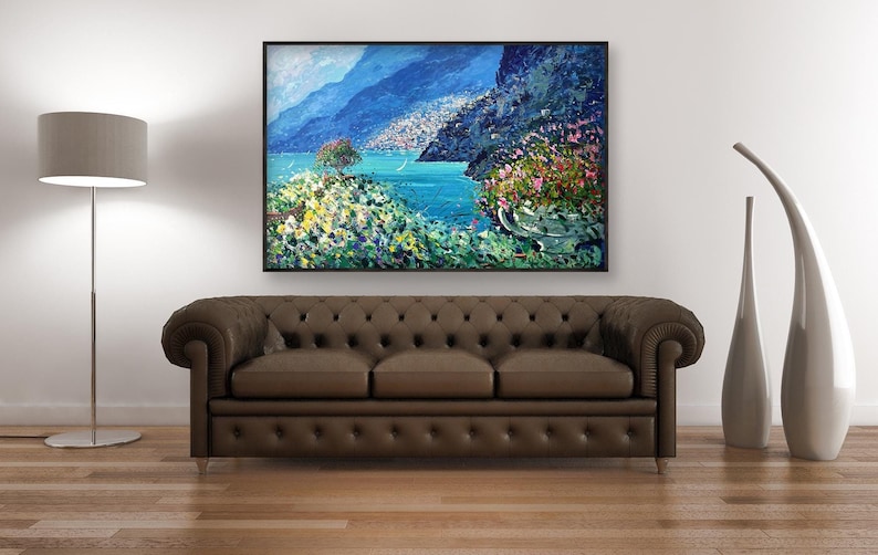 Positano Oil Painting on Canvas, Original Amalfi Coast Artwork, Modern ...