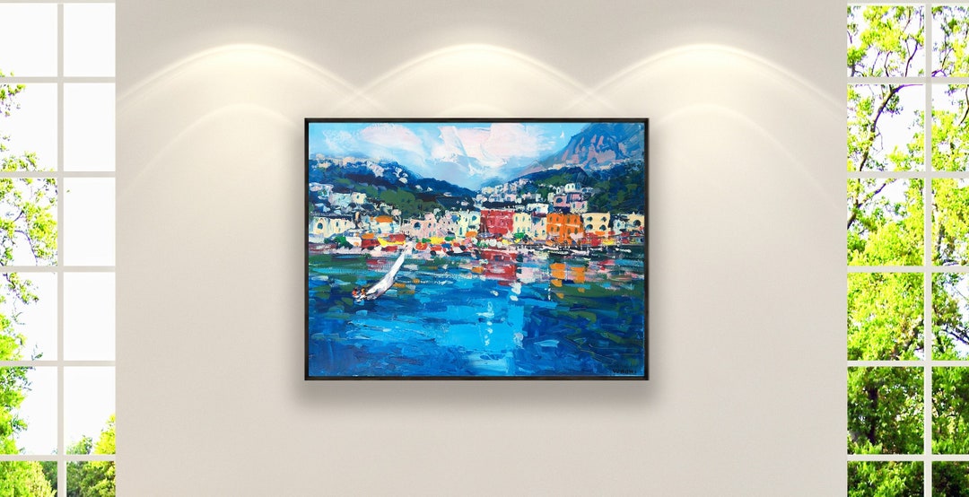 Capri Painting on Canvas, Original Art, Amalfi Coast, Seascape Painting ...
