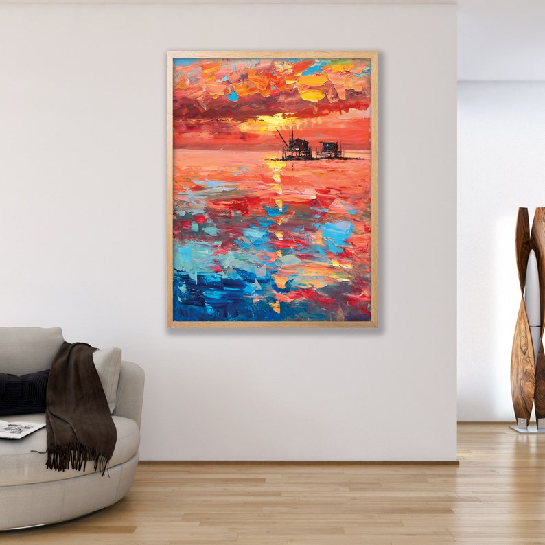 Orange Sunset Painting on Canvas Original Art Seascape - Etsy