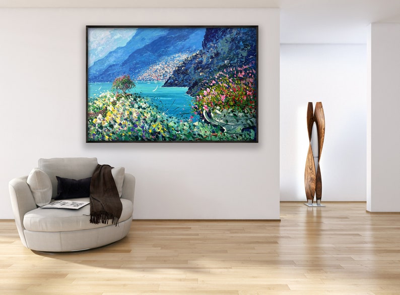Positano Oil Painting on Canvas, Original Amalfi Coast Artwork, Modern ...
