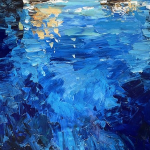 Blue Grotto Capri Oil Painting on Canvas: Textured Seascape, Modern ...