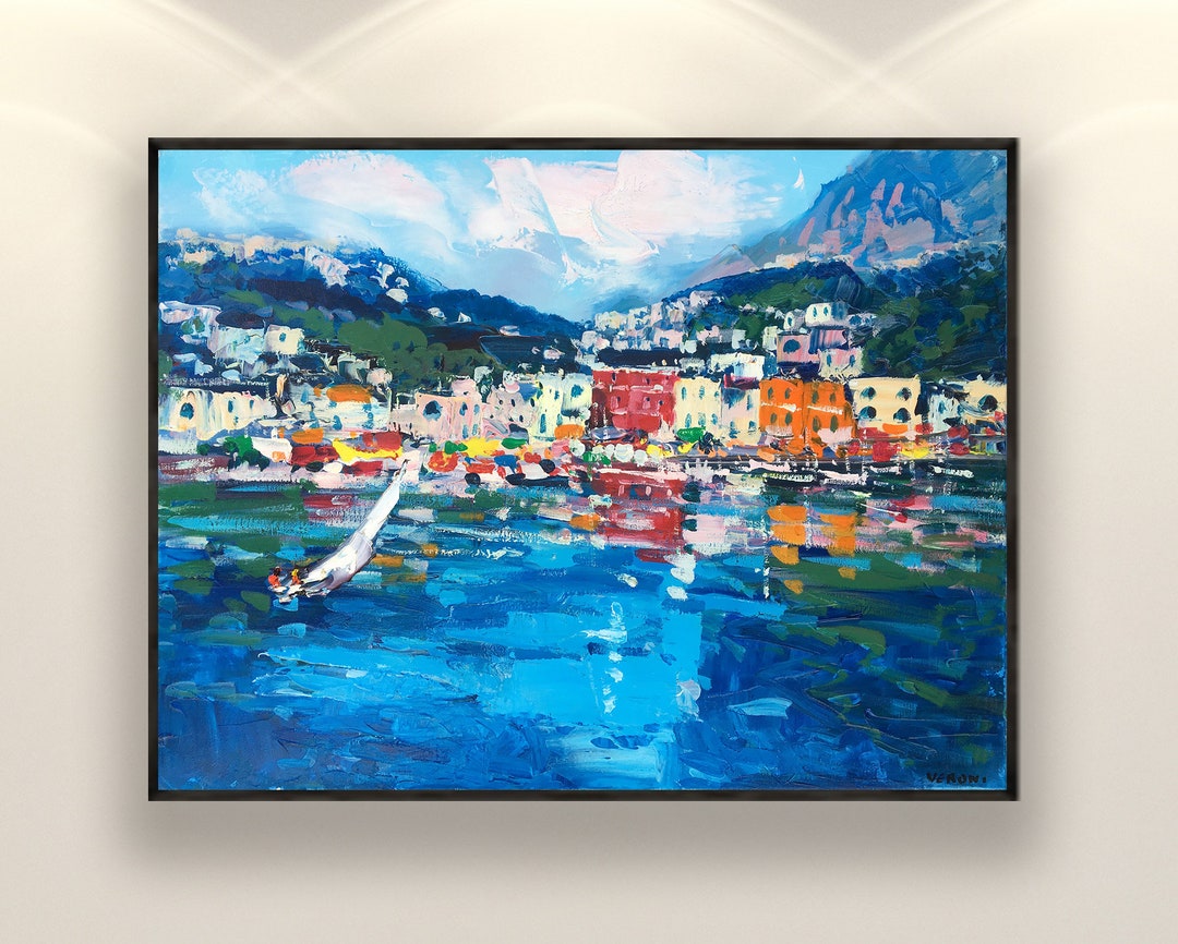 Capri Painting on Canvas, Original Art, Amalfi Coast, Seascape Painting ...
