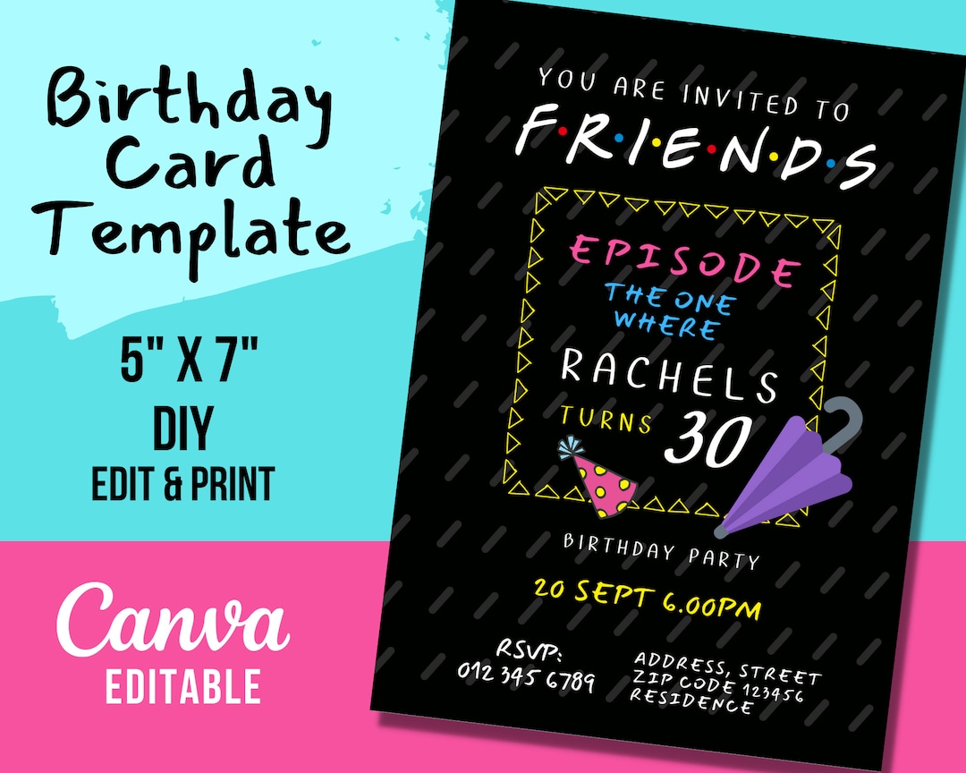 Friends Birthday Invitation Template: 5x7 Editable Card (digital ...