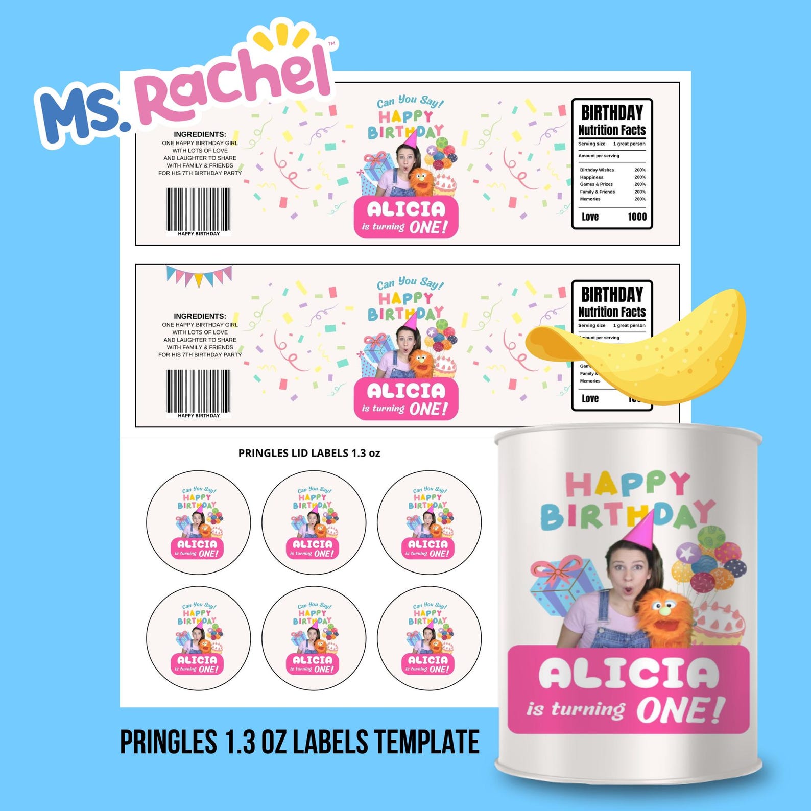 Ms Rachel Pringles 1.3 Oz Labels Template | Canva Editable | Digital ...