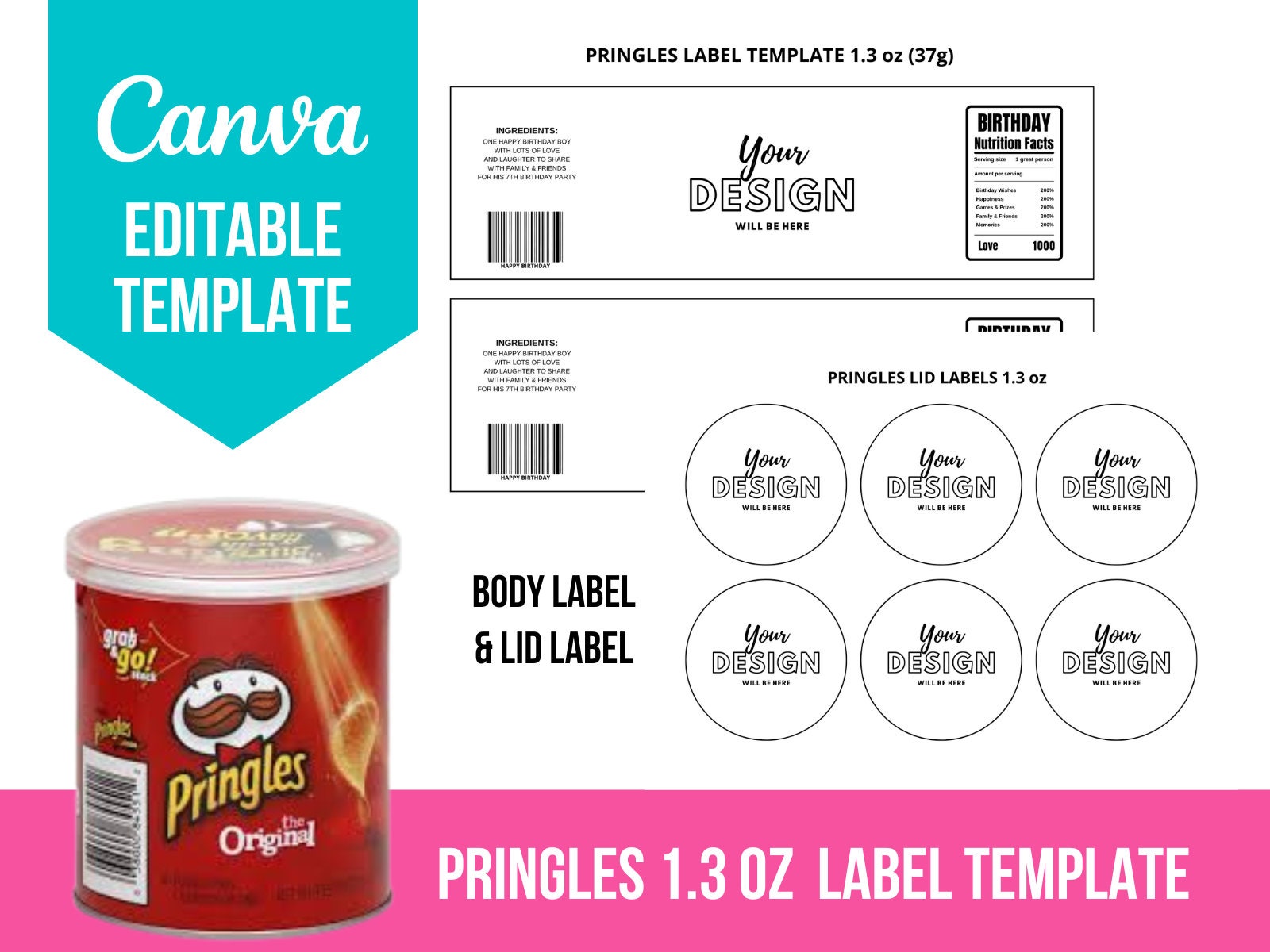 Pringles 1 3 Oz Labels Template Canva Editable Template Etsy Canada