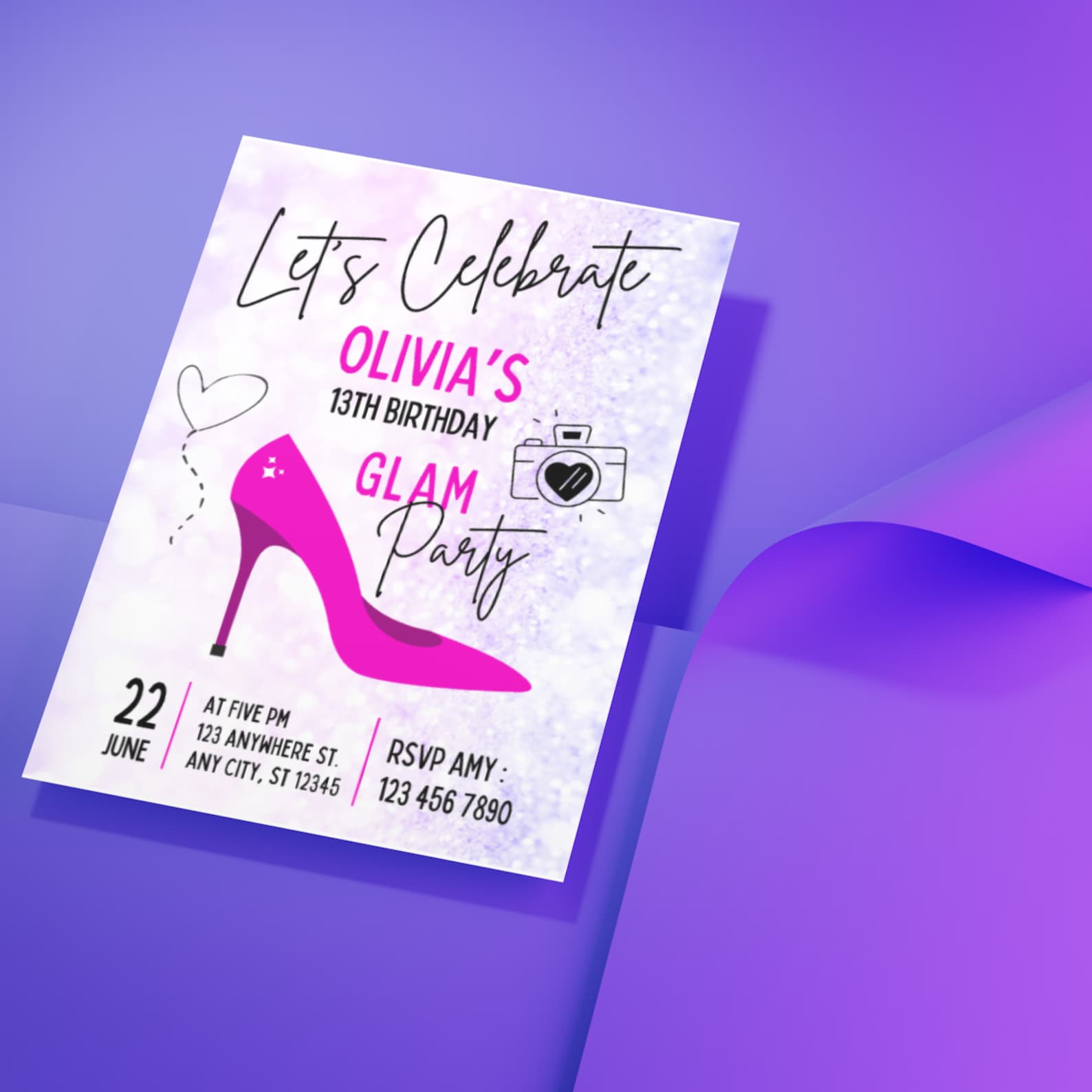 Glamour Birthday Invitation Template: Canva Editable, Printable 5x7 ...