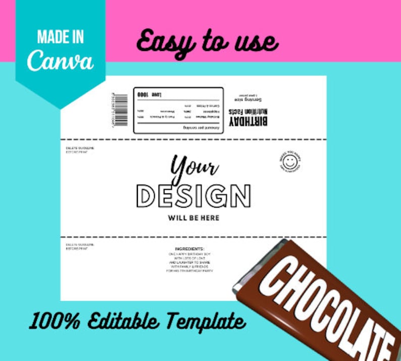Chocolate Wrapper Template: DIY Canva Editable (digital Download) - Etsy