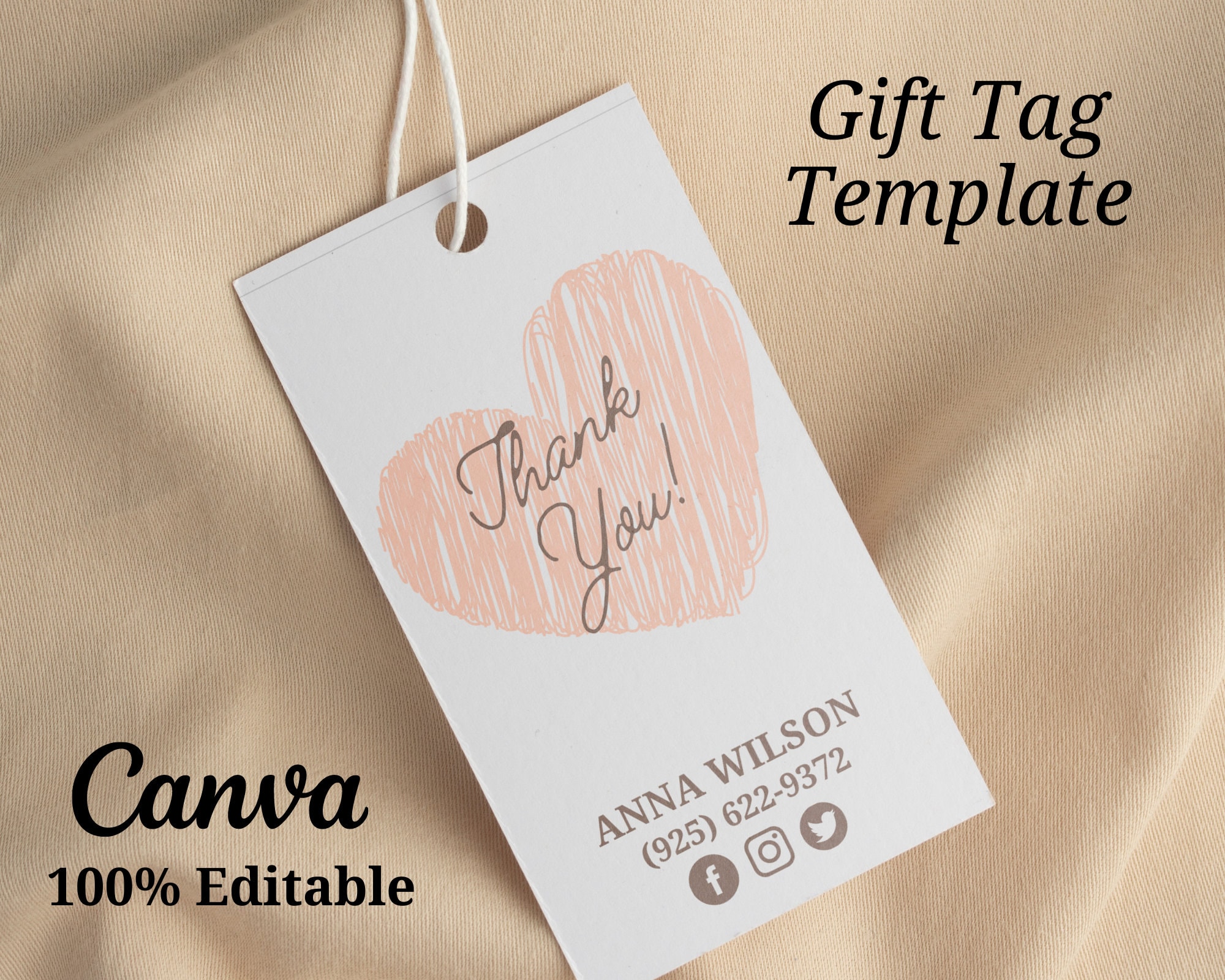 Canva Template, Chic Gift Tag & Packaging Thank You Card Canva Editable ...