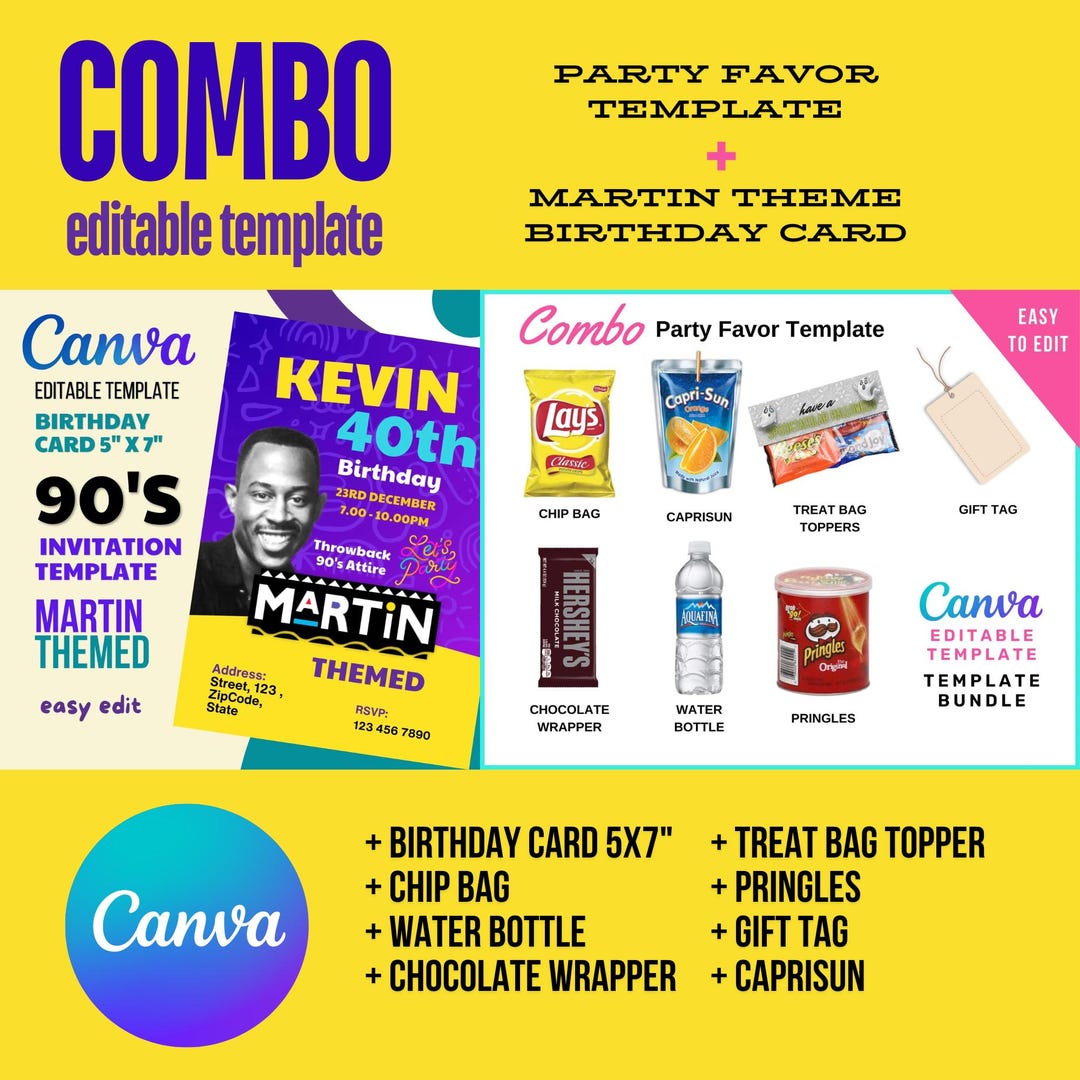 Martin Theme Birthday + Blank Party Favor Bundle (digital Download) - Etsy