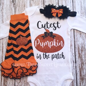 Baby Girl Halloween Fall Outfit Cutest Pumpkin in the Patch | Opt Leg ...