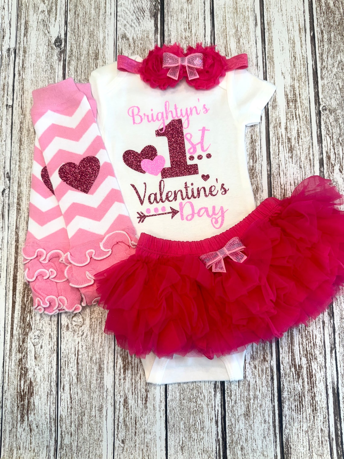 First Valentine's Day Baby Girl Outfit, Opt Leg Warmers Headband | Pink ...