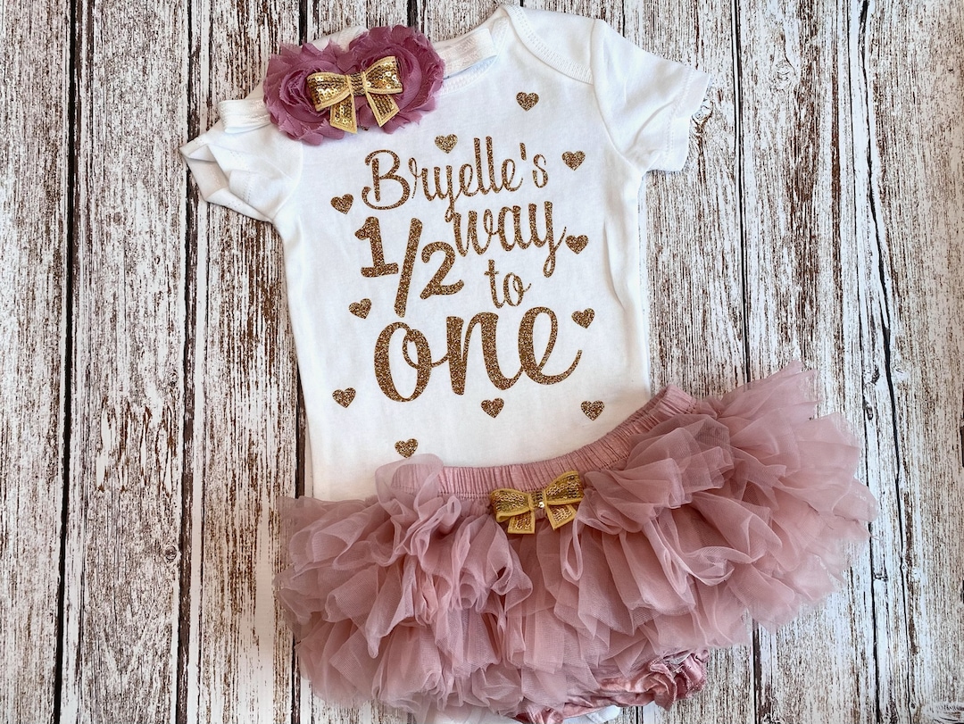 Six Month Old Halfway to One Personalized Outfit Baby Girl 1/2 Birthday ...