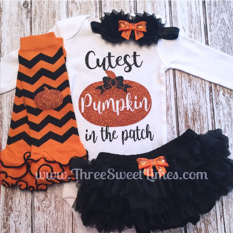 Baby Girl Halloween Fall Outfit Cutest Pumpkin in the Patch | Etsy