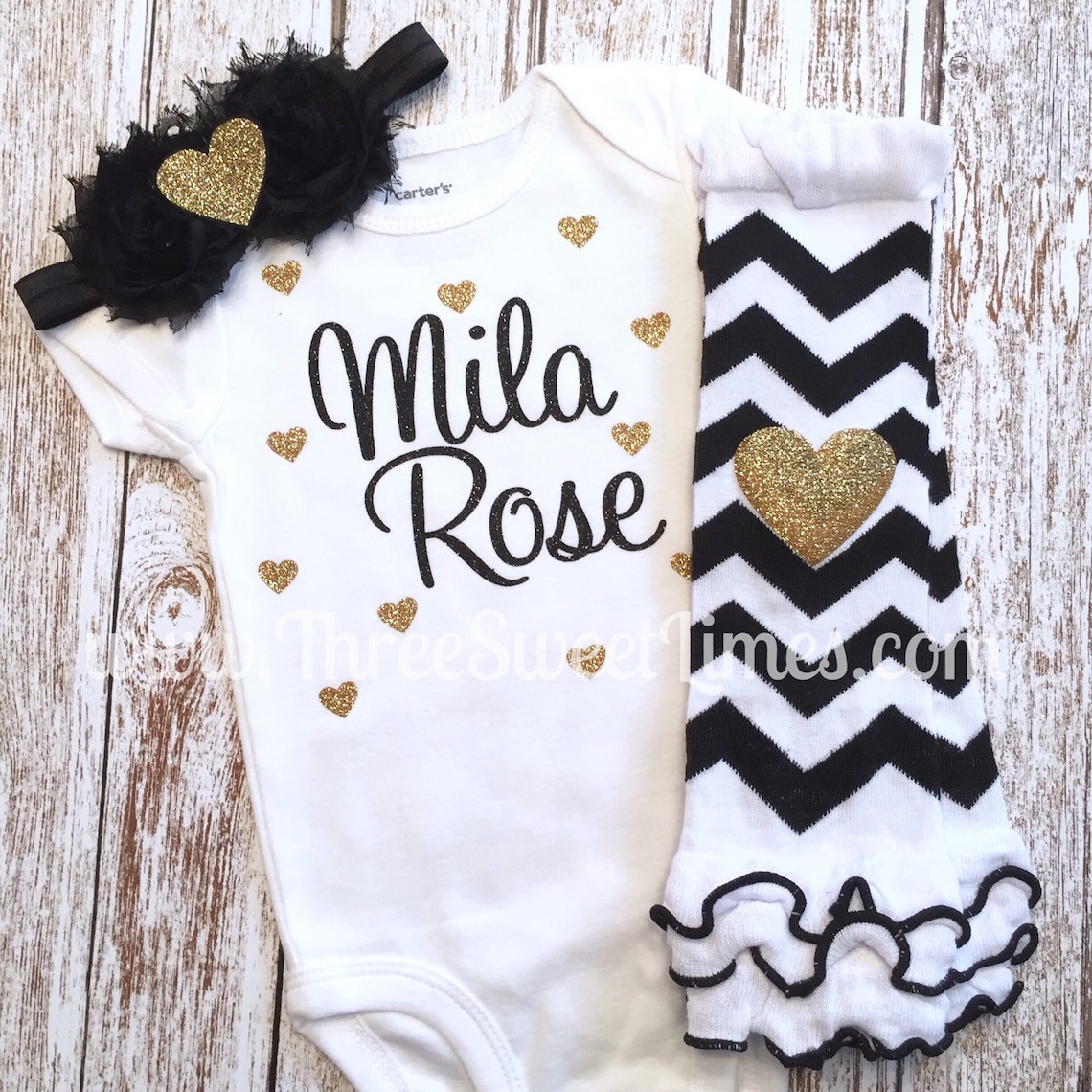 Personalized Baby Girl Outfit | Newborn Take Home Set Bodysuit Opt Leg ...