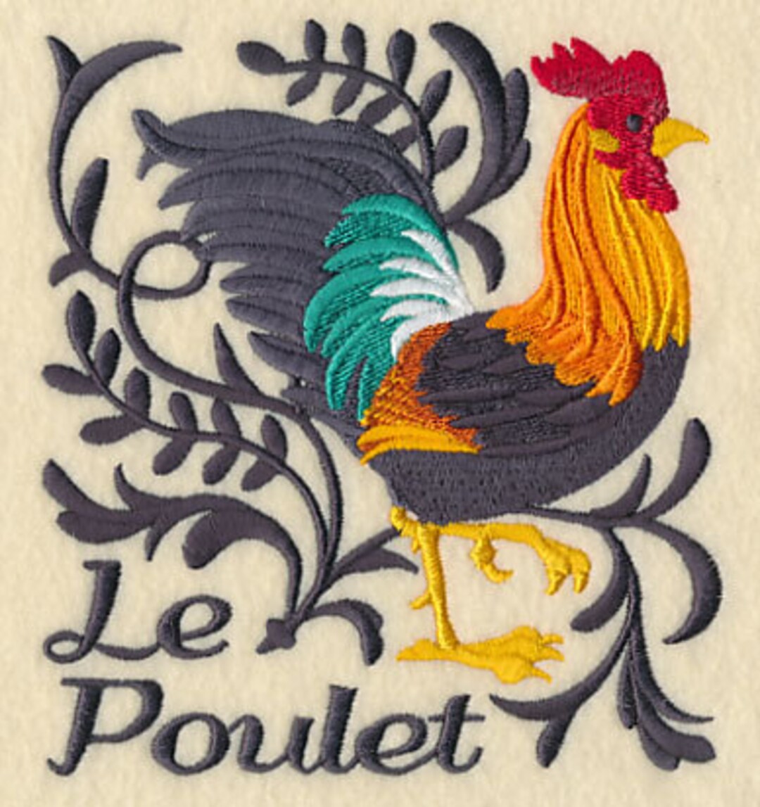 French Rooster, Le Poulet Tea Towel, Colorful French Embroidered ...