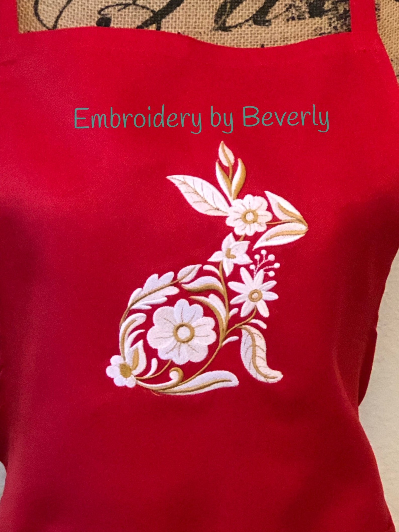 Bunny Apron Rabbit Apron Embroidered Flowers on Poly Blend - Etsy