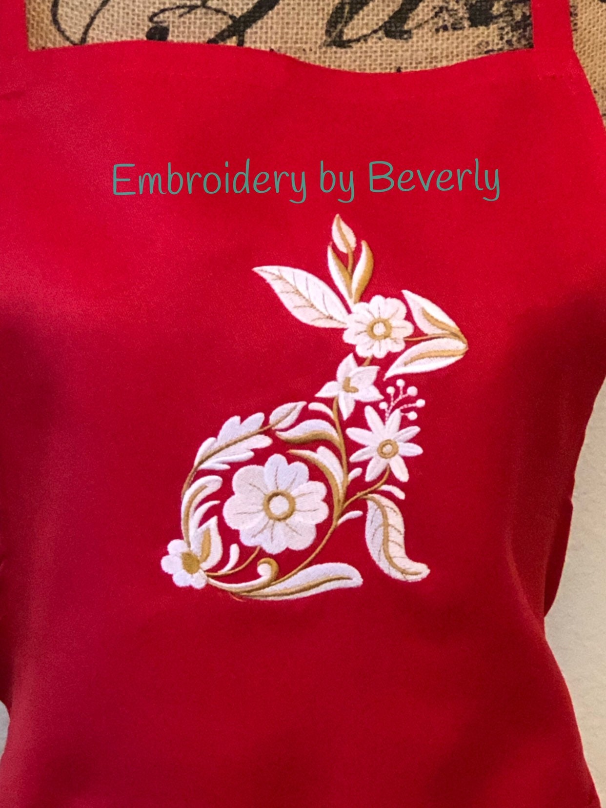 Bunny Apron, Rabbit Apron, Embroidered Flowers on Poly Blend Apron ...