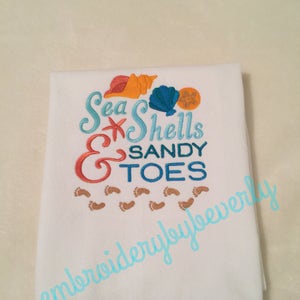 Sea Shells & Sandy Toes, Foot Prints in the Sand All Embroidered on Tea ...