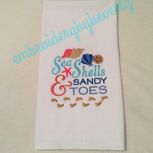 Sea Shells & Sandy Toes, Foot Prints in the Sand All Embroidered on Tea ...