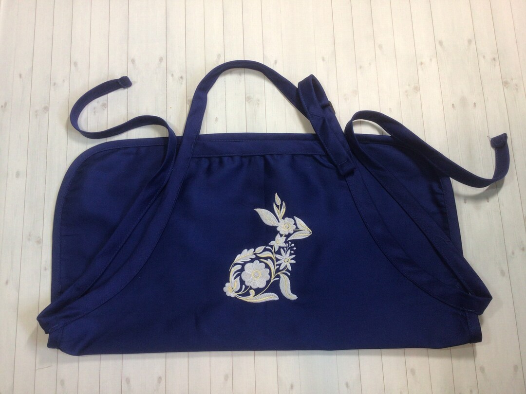 Bunny Apron, Rabbit Apron, Embroidered Flowers on Poly Blend Apron. Mid ...