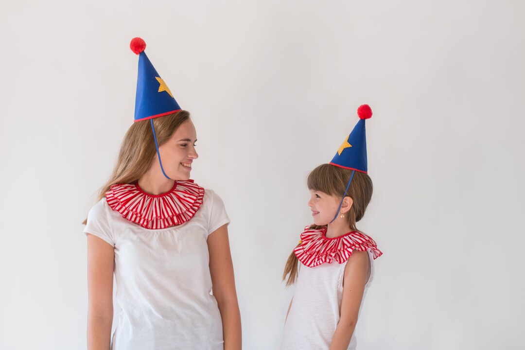 Blue Clown Hat With Red Stripes Collar - Etsy