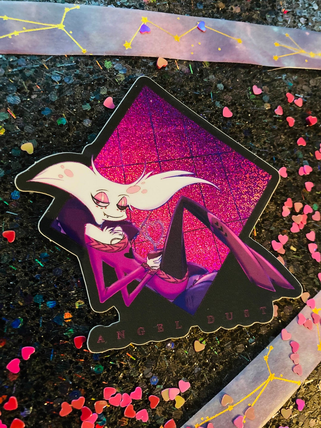Hazbin Hotel Angel Dust Sticker | Weatherproof Sparkle Vinyl Decal - Etsy