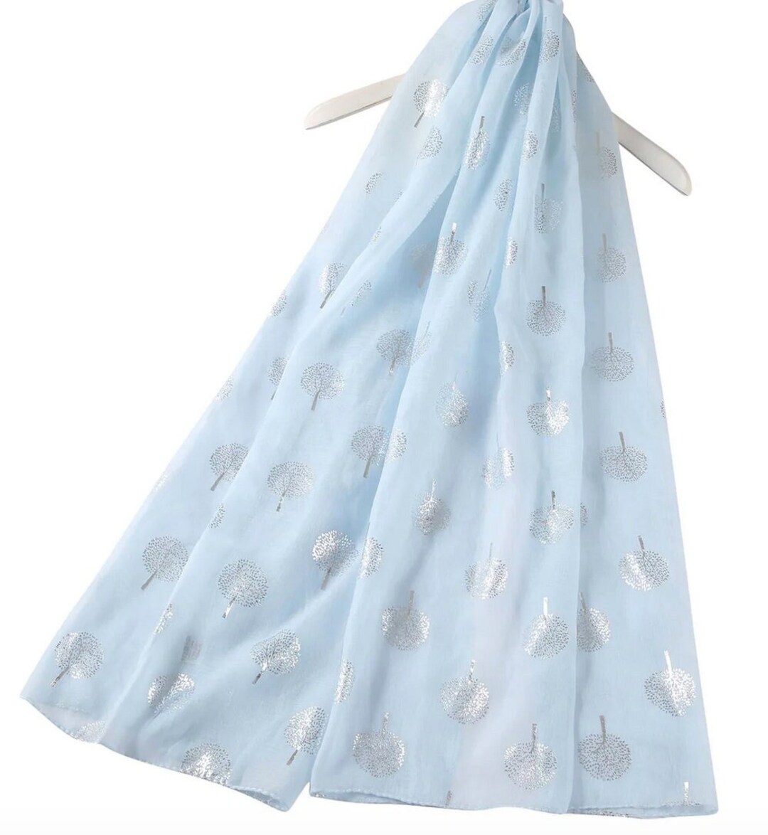 Light Blue Scarf With Silver Foil Tree Print Lighteaight Scarf Blue ...