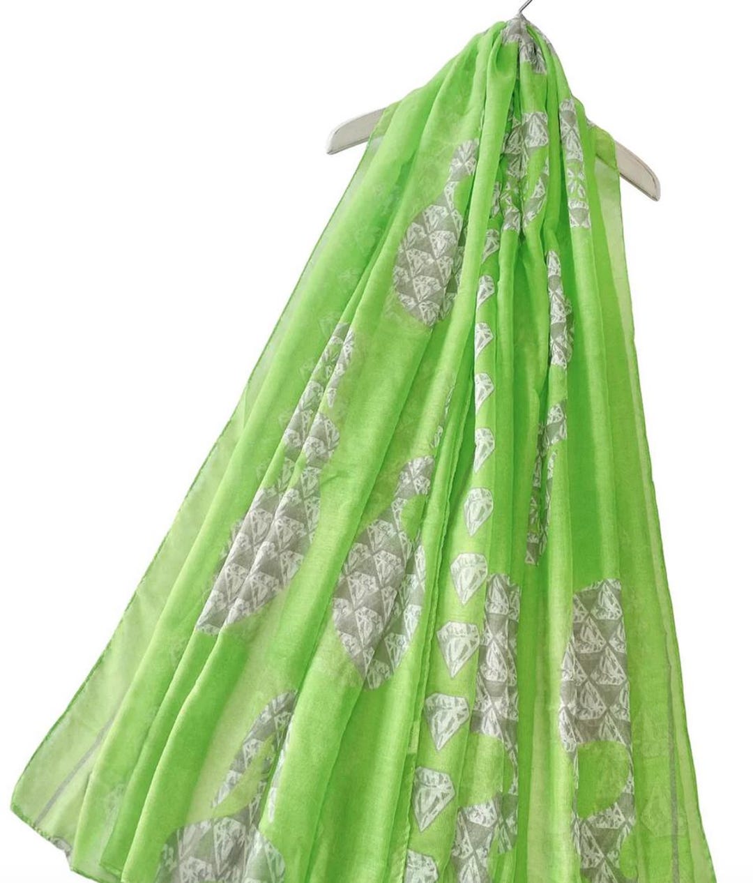 Neon Green Diamond and Skull Print Scraf Shawl Wrap Summer Scarf Bright ...