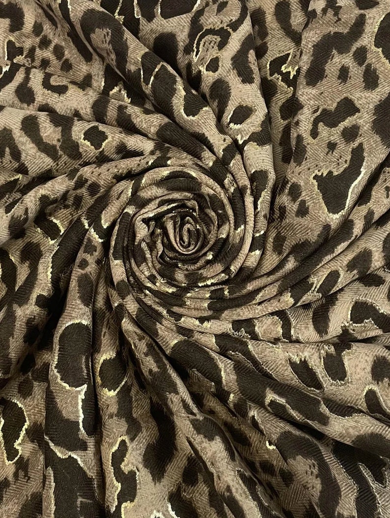 Beige Metallic Leopard Print Frayed Scarf With Gold Foil Details Aminal ...