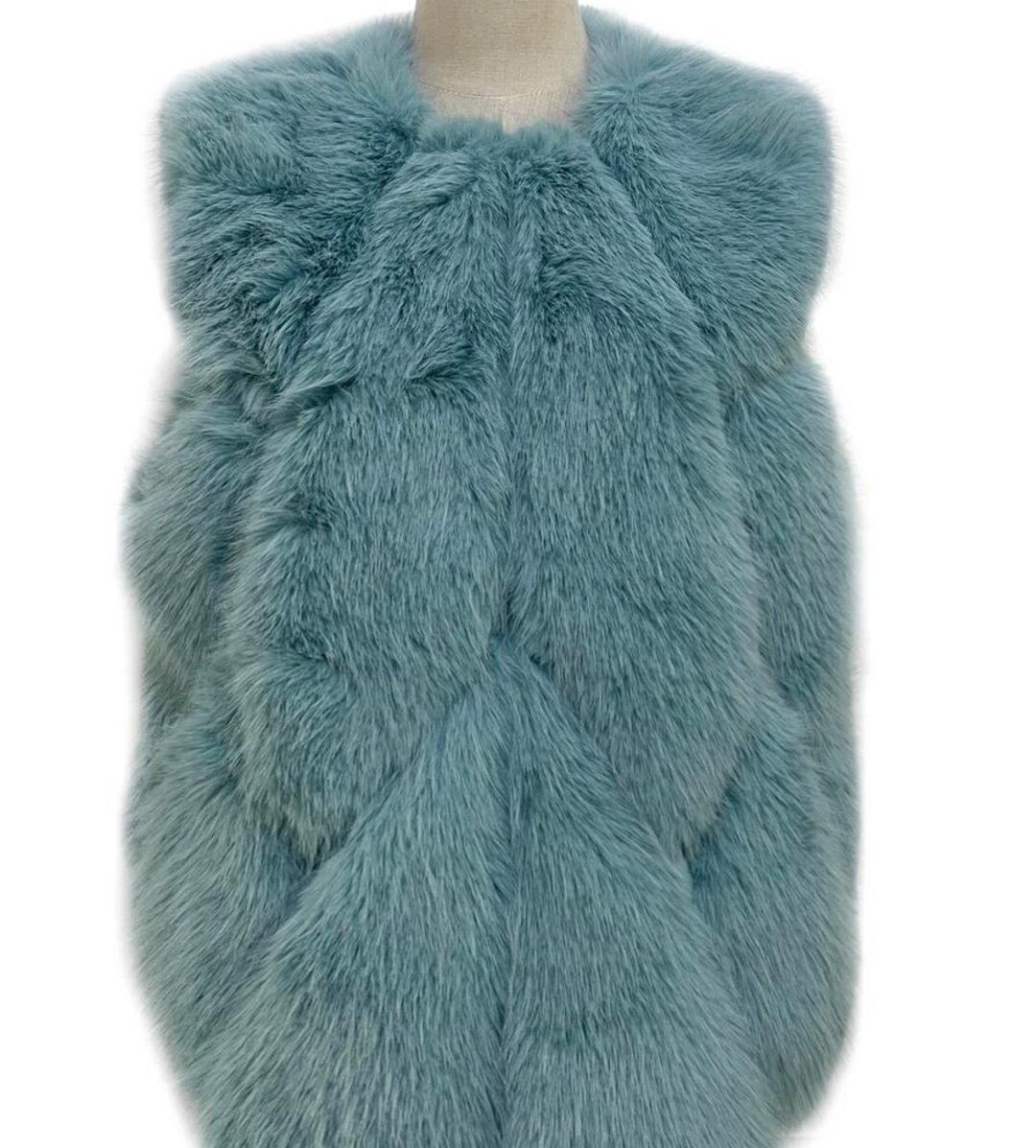 Muted Turquoise Diamond Faux Fur Vest Gilet Waistcoat by Kuati Mayfair ...