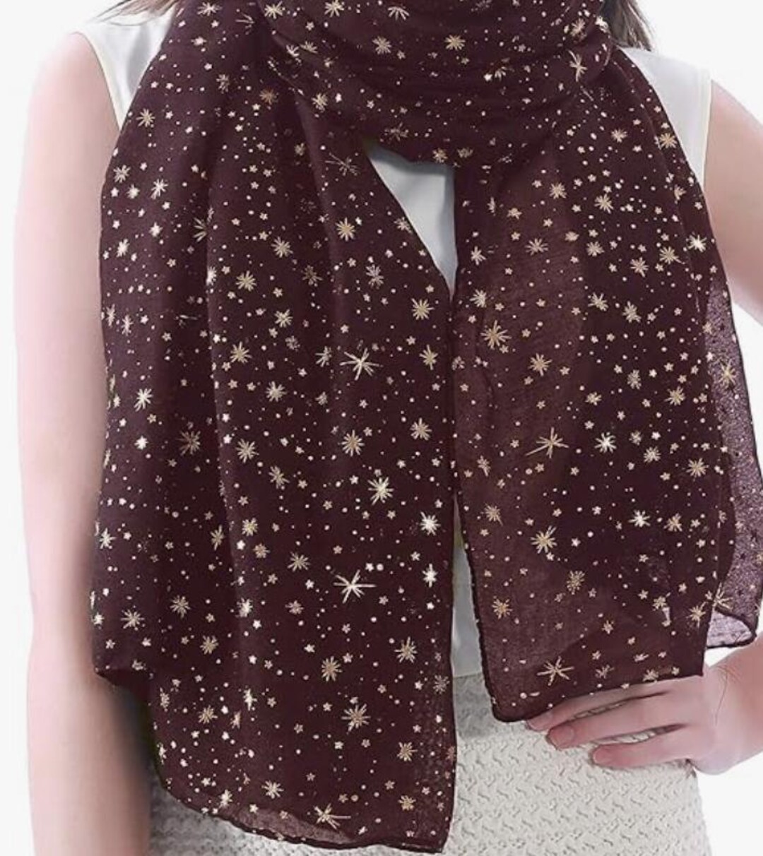 Brown Galaxy Stars Scarf Gold Stars Lightweight Scarf Foil Print by ...