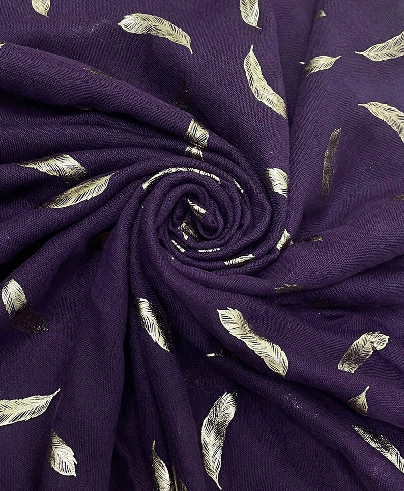 Purple Rose Gold Foil Feather Print Scarf Feather Print Shawl Purple ...