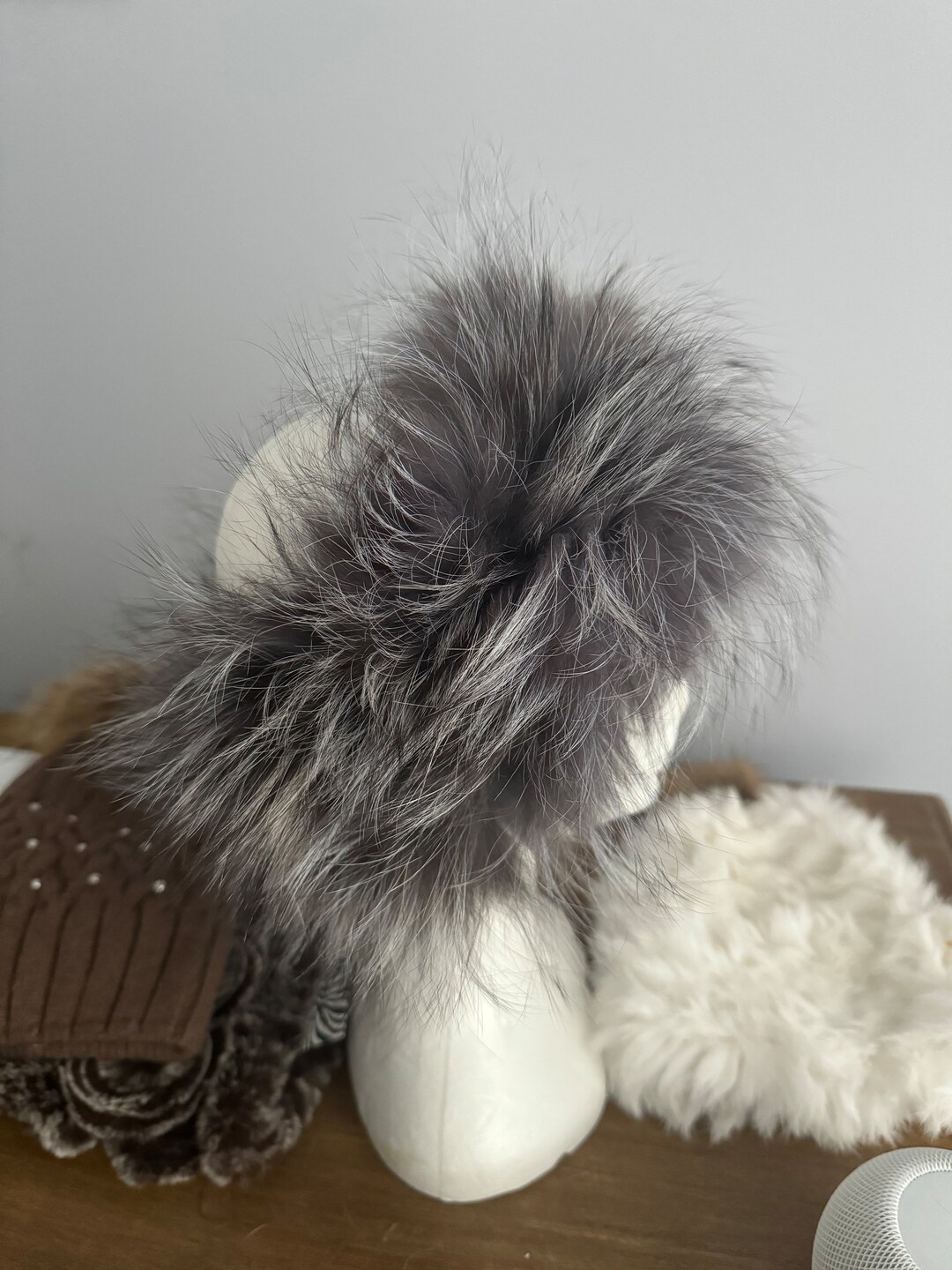 Grey Knitted Fox Fur Headband Ear Warmer Neck Warmer by Kuati Mayfair ...