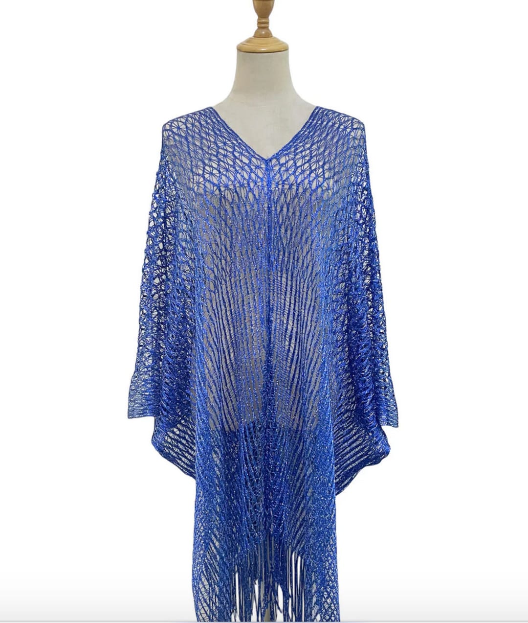 Royal Blue Metallic Knitted Poncho Kimono Cover up by Kuati Mayfair - Etsy