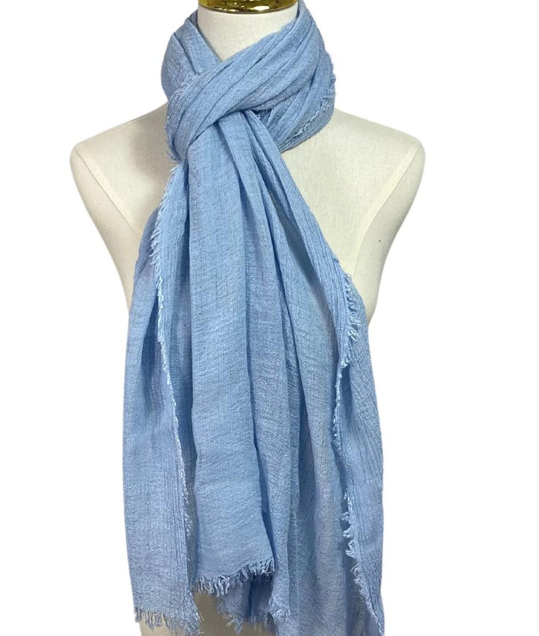 Baby Blue Frayed Linen Blend Scarf Shawl Wrap Light Blue Scarf by Kuati ...