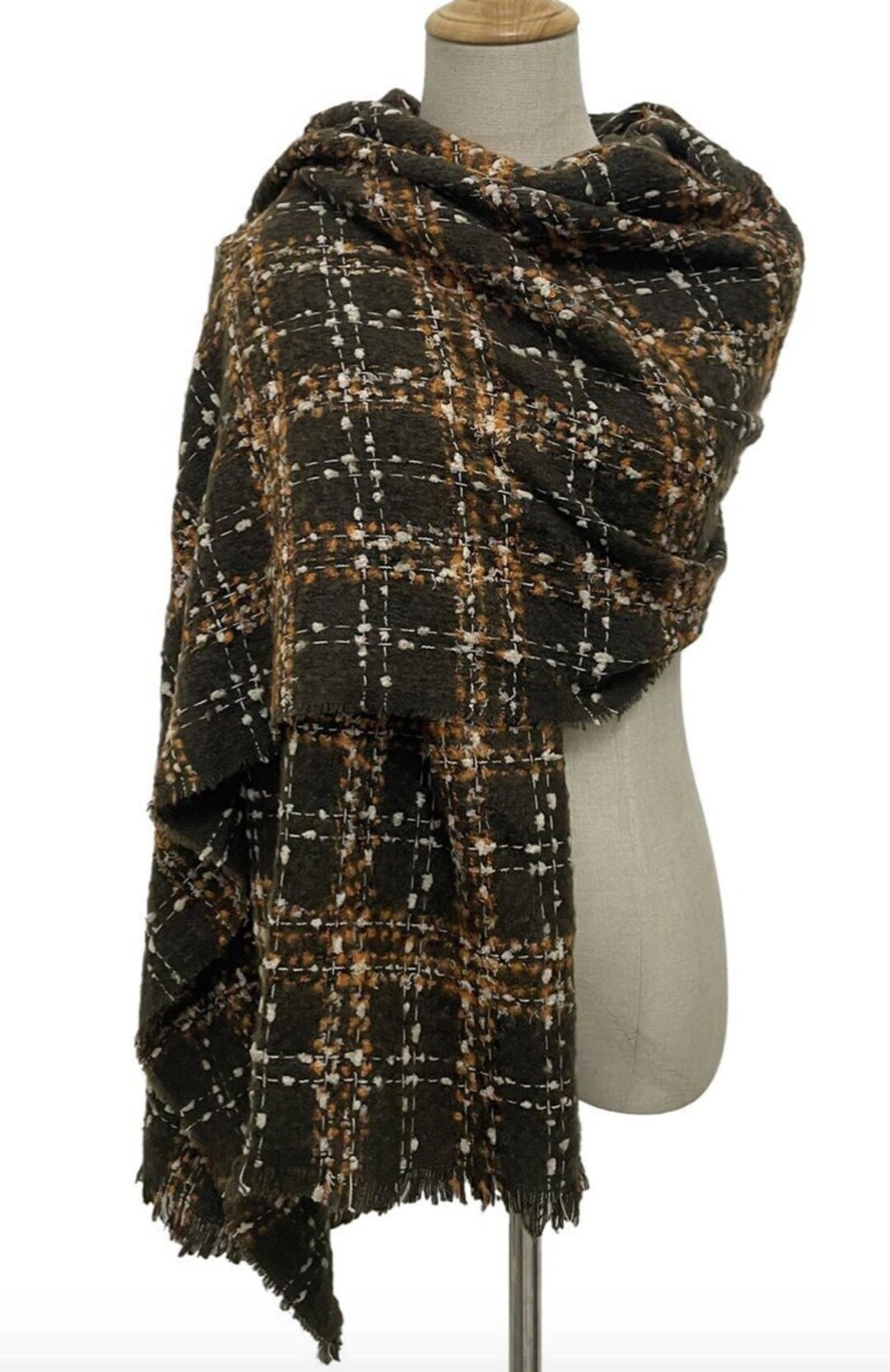 Brown Tweed Shawl Tweed Scarf Brown Plaid Scarf Scarf for Women Brown ...