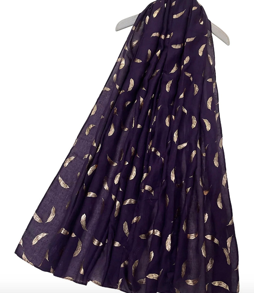 Purple Rose Gold Foil Feather Print Scarf Feather Print Shawl Purple ...