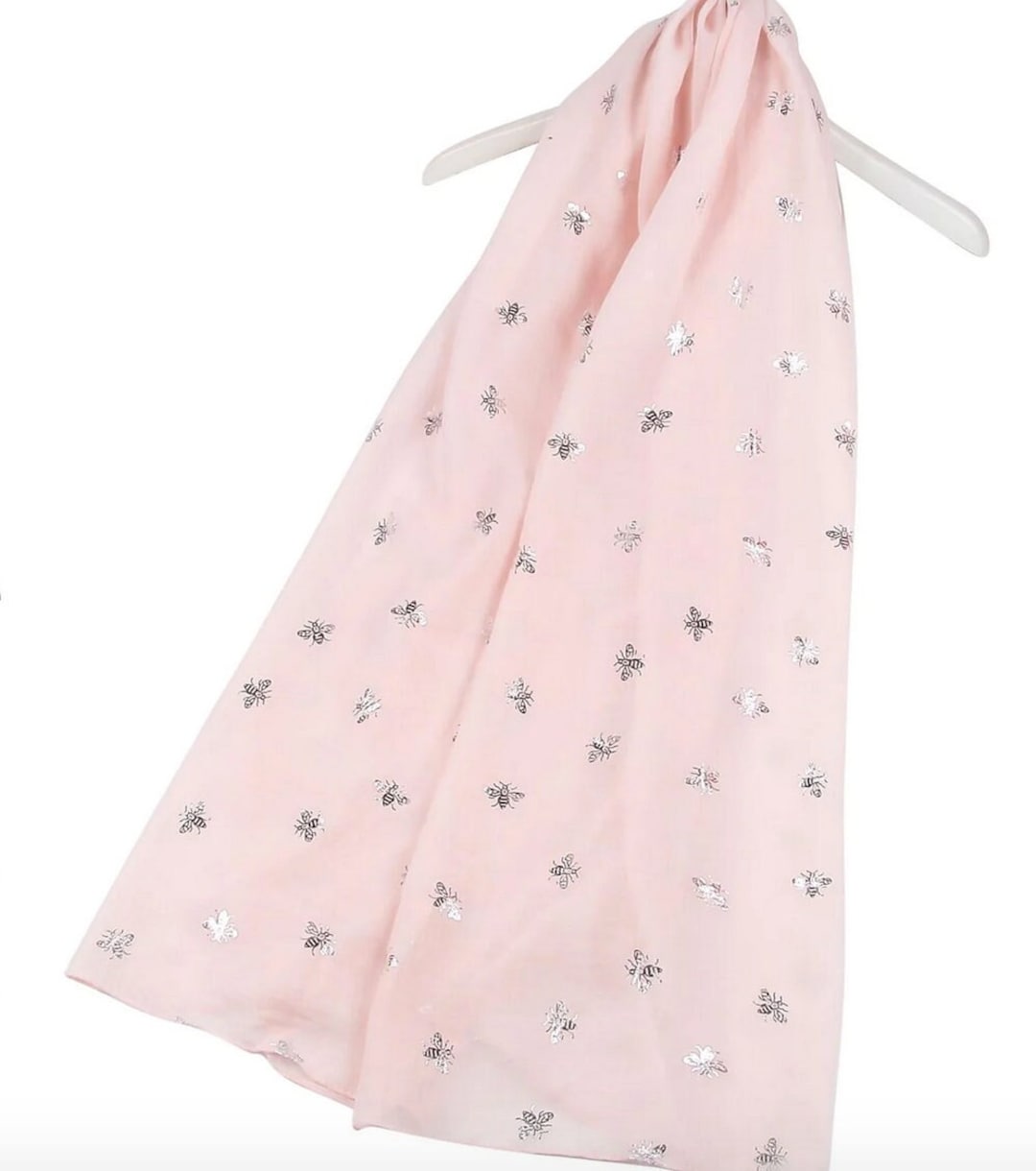 Baby Pink Scarf With Silver Foil Bee Print Light Pink Scarf Long Scarf ...