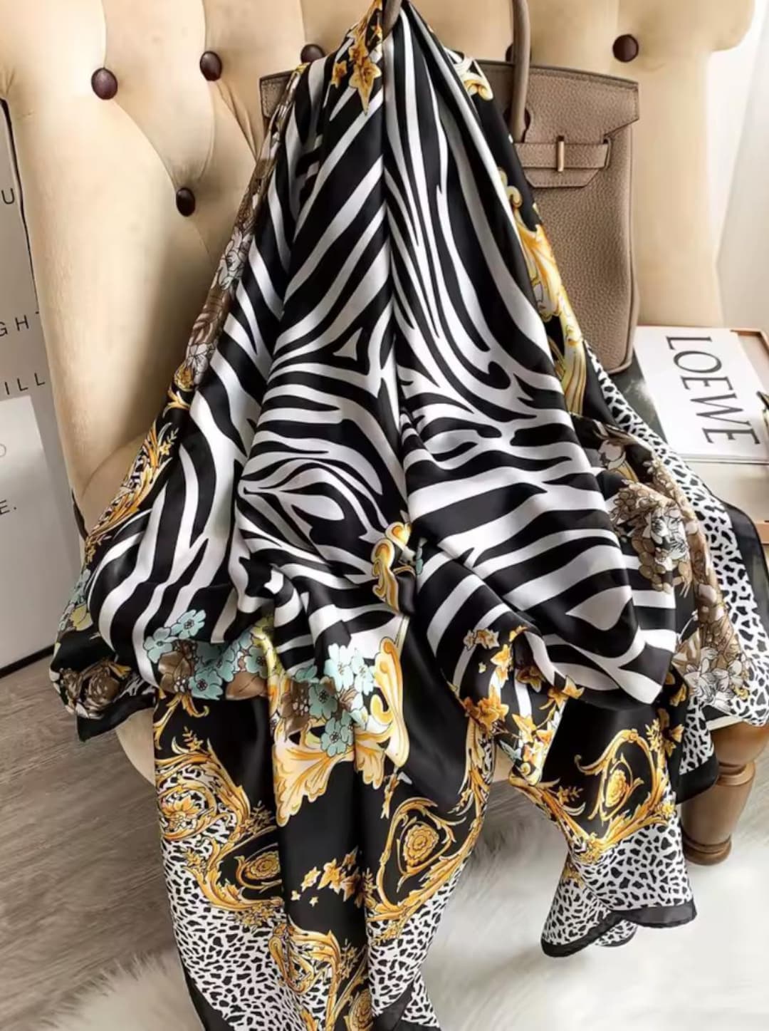 Black and White Zebra Print Scarf Shawl Personalised by Kuati Mayfair ...
