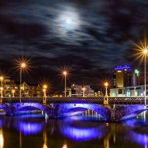Belfast Cityscape - Queens Bridge - Ireland - Night City Moon ...