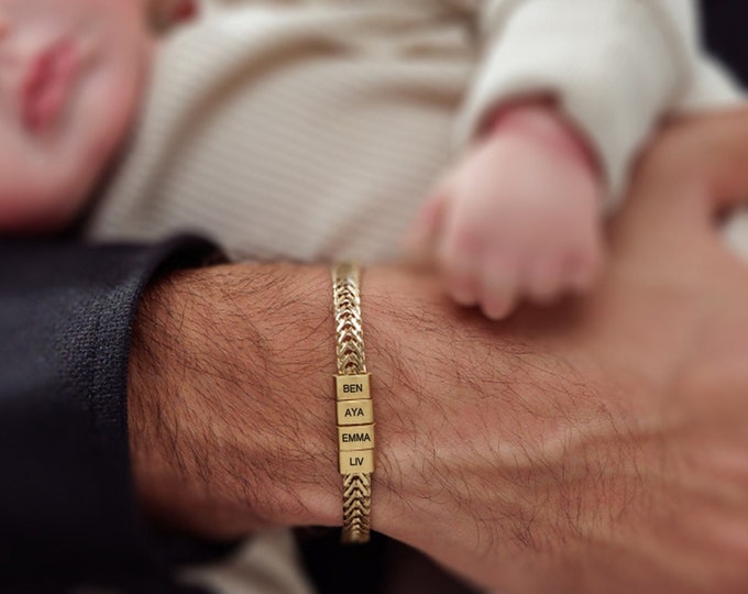 Father Gift, Custom Gold Bracelet for Dad With Kids Name, Personalize ...