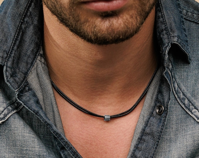 Simple Black Choker Necklace for Men, Men's Vegan Necklace, Men Bead ...