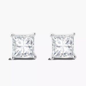Silver Square Stud Earrings for Men Set With Cubic Zirconia, Minimalist ...