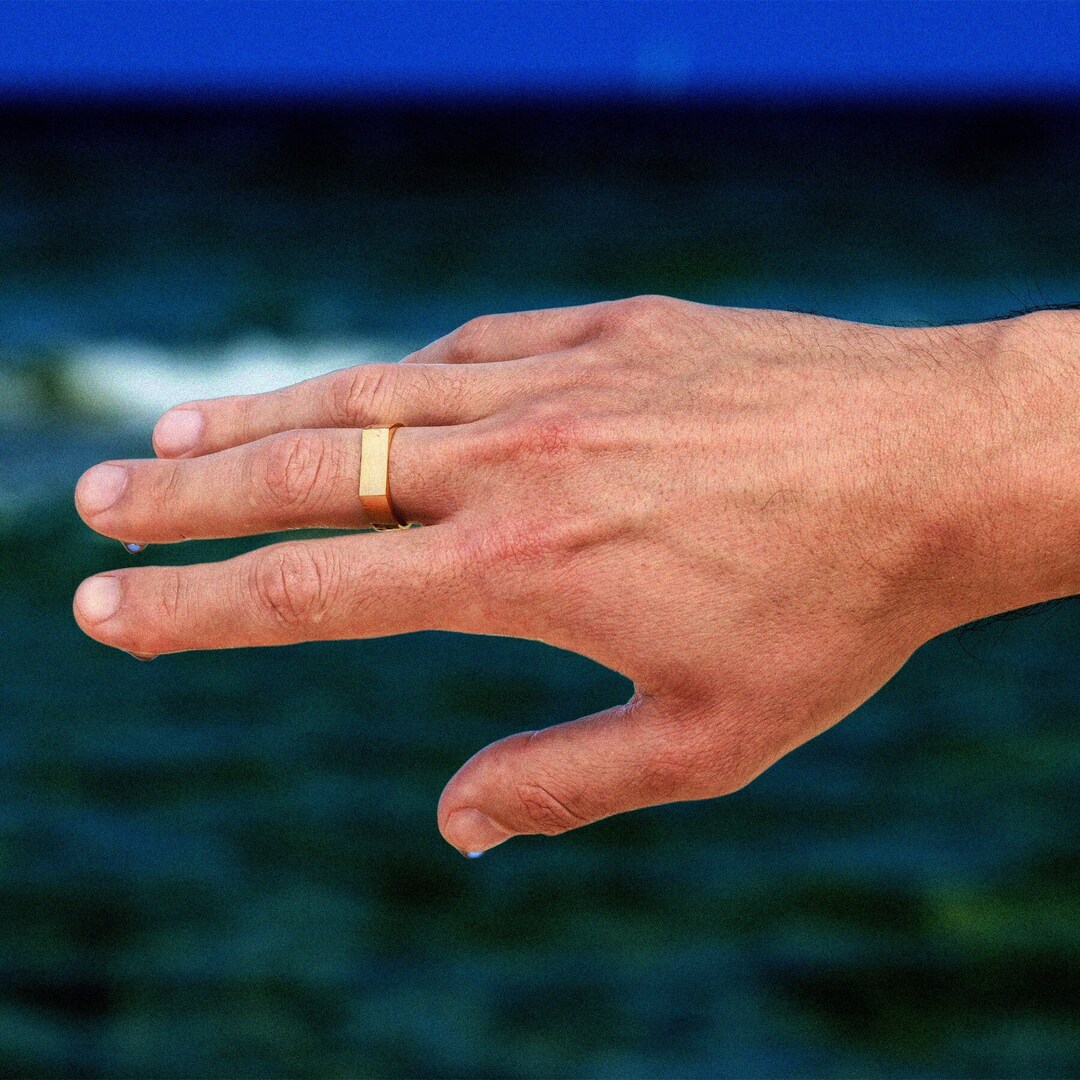 Classic Waterproof Stainless Steel Men's Signet Ring, Men's Gold Ring ...