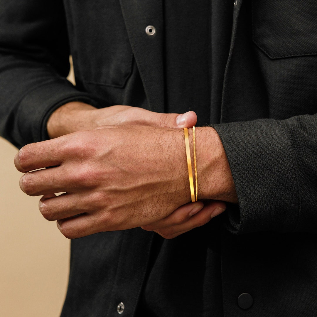 Men's Gold Bracelet Set, Men's Chain Bracelet, Men's Cuff Bracelet, Men ...