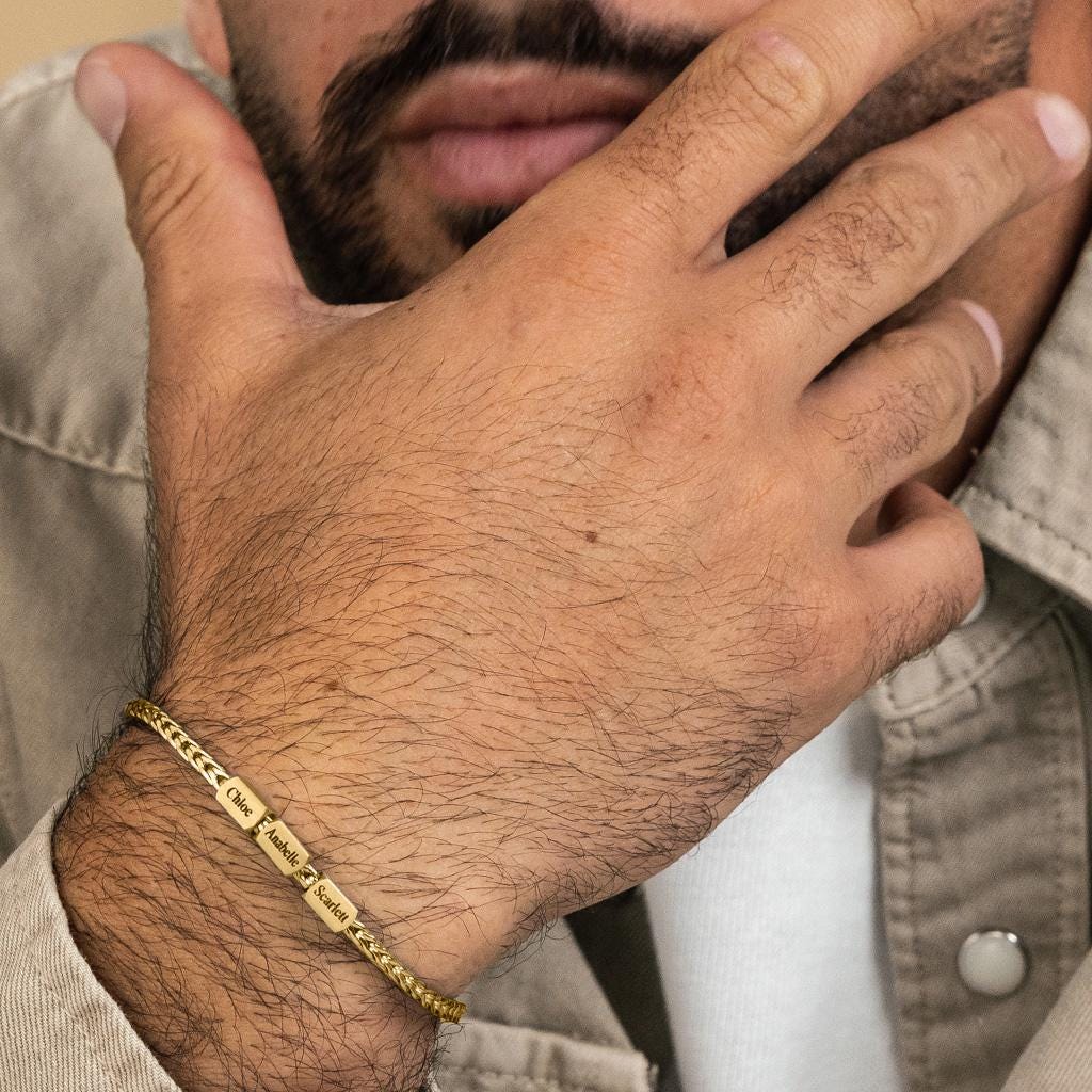 Custom Men's Gold Bracelet, Personalized Gift for Dad, Engraved Jewelry ...