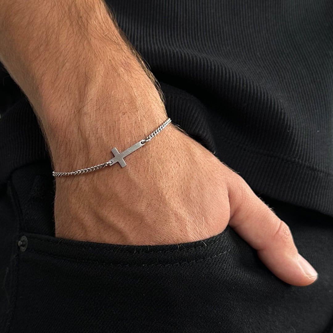 Men's Cross Bracelet, Religious Bracelet, Christian Bracelet, Catholic Bracelet, Men's Jewelry ...