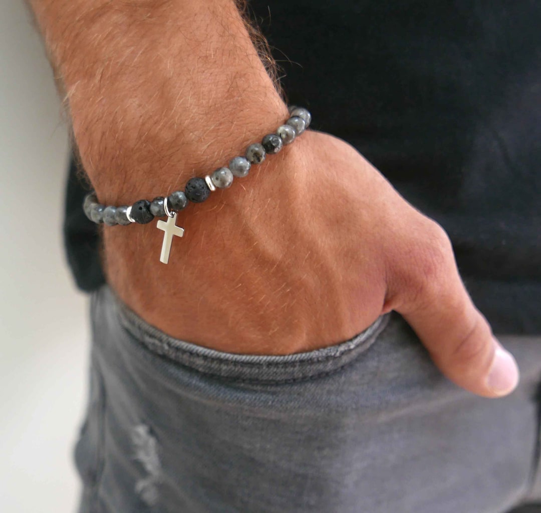 Men's Cross Bracelet, Beaded Christian Bracelet, Religious Bracelet ...
