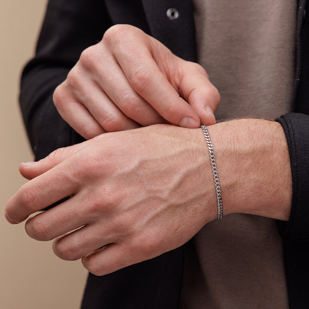 Minimalist Dainty Silver Chain Bracelet for Men, Waterproof Men's ...